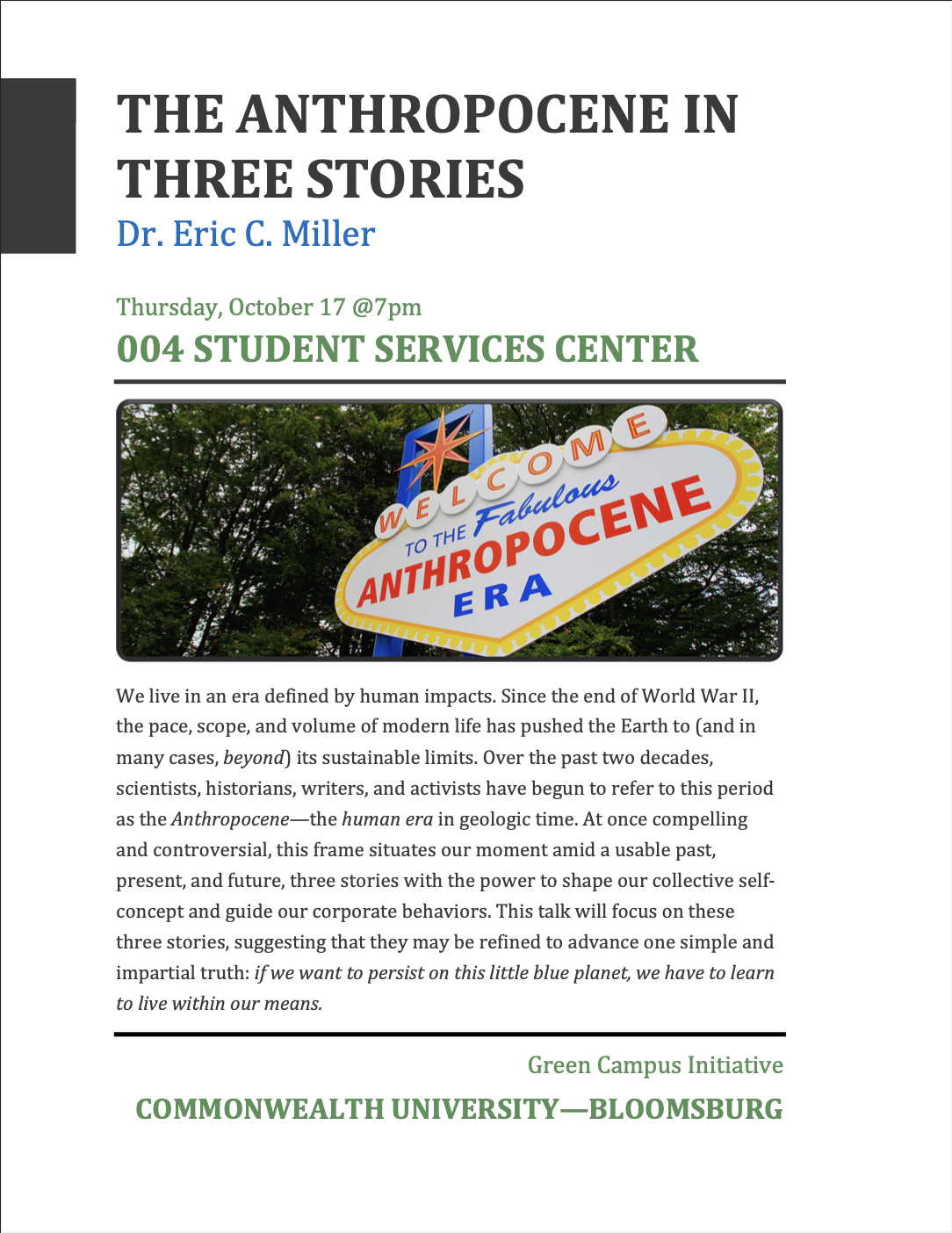 The Anthropocene in Three Stories | PA Bloomsburg Citizens' Climate Lobby